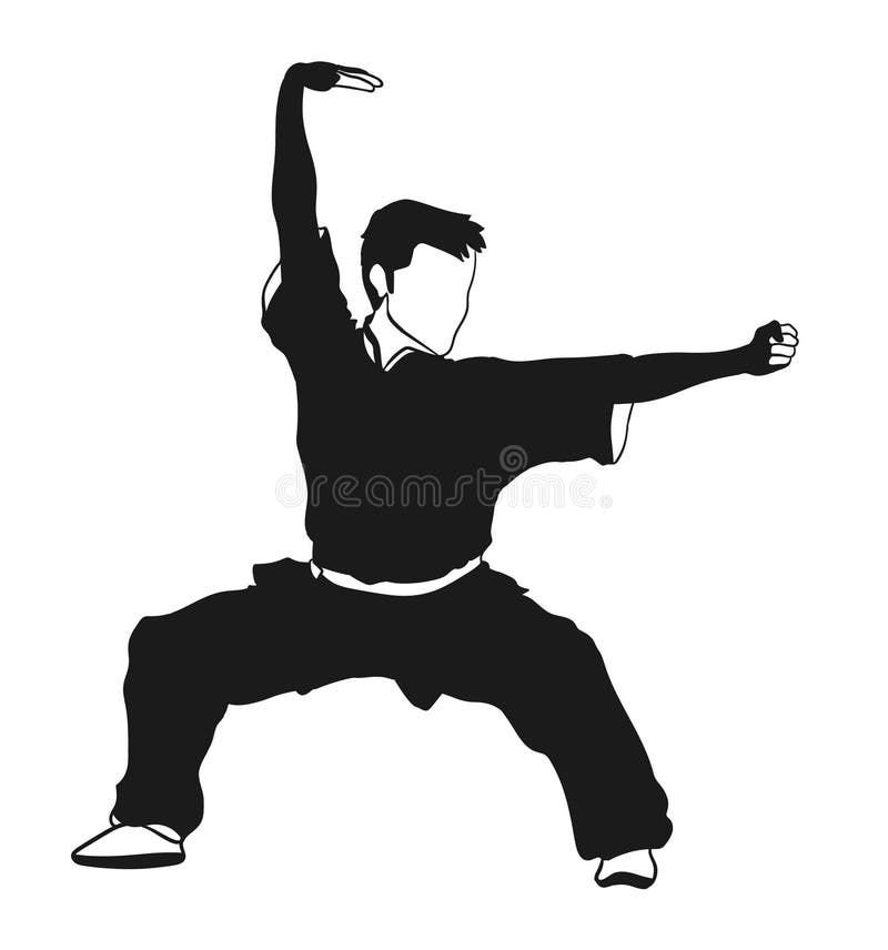 Black Silhouette of Kung Fu Man Athlete Stock Vector - Illustration of ...