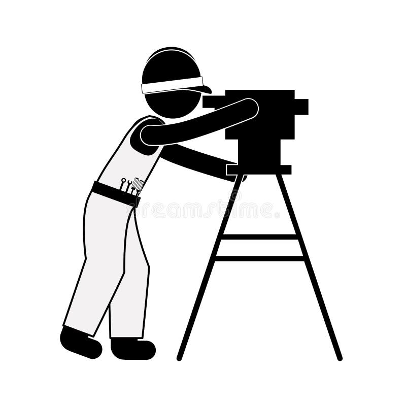 Black Silhouette Land Surveyor with Equipment Topography Stock Vector ...