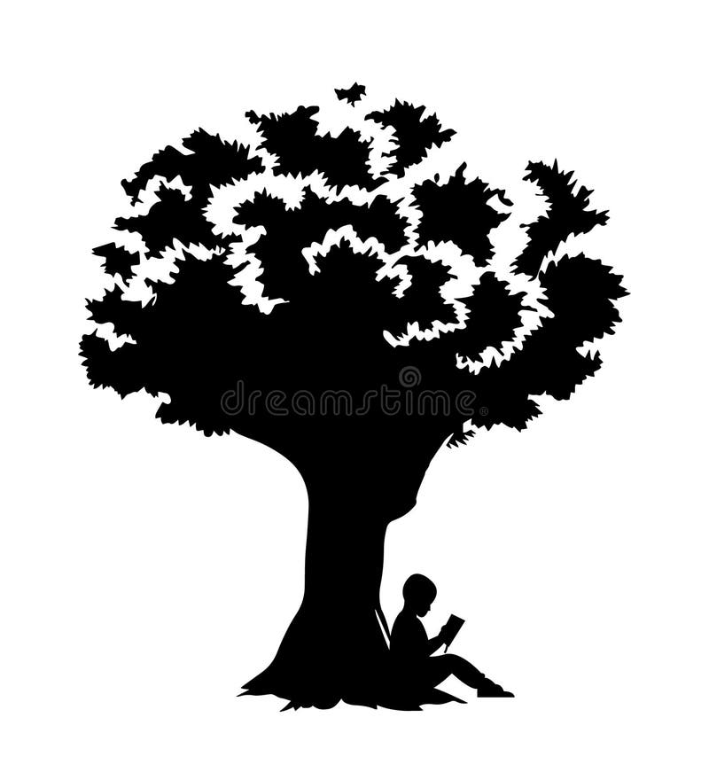 Little Boy Reads a Book Under a Tree Silhouette Stock Vector ... Little Boy Reads a Book Under a Tree Silhouette Stock Vector ...