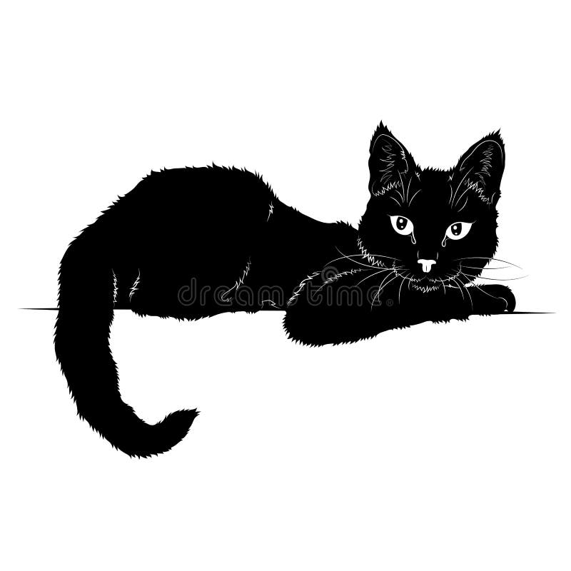 Black silhouette lying cat stock vector. Illustration of static - 158995179