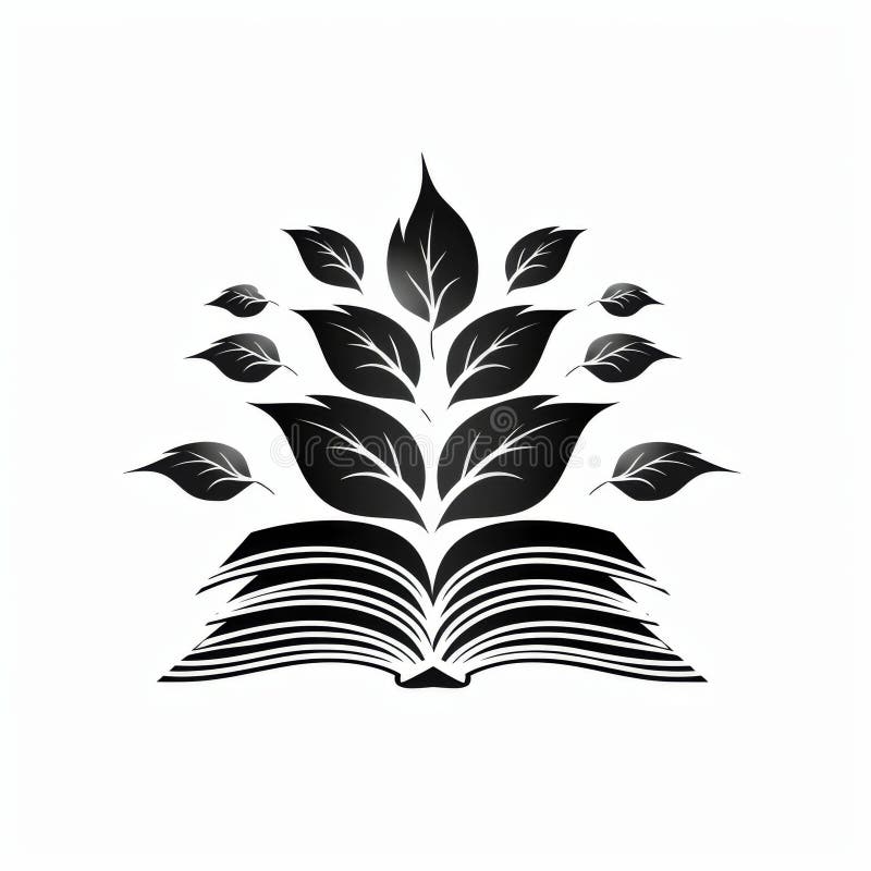 Black Silhouette of Maple Leaf Emerging from Open Book on White ...