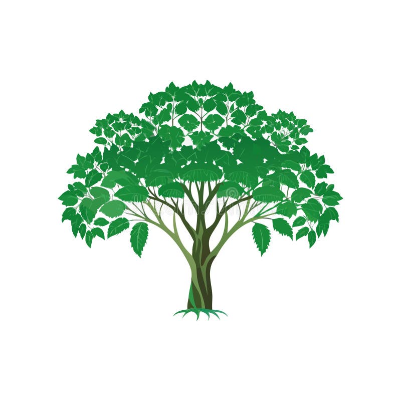 Black Silhouette of a Mature Tree with Lush Foliage and a Bird Stock ...