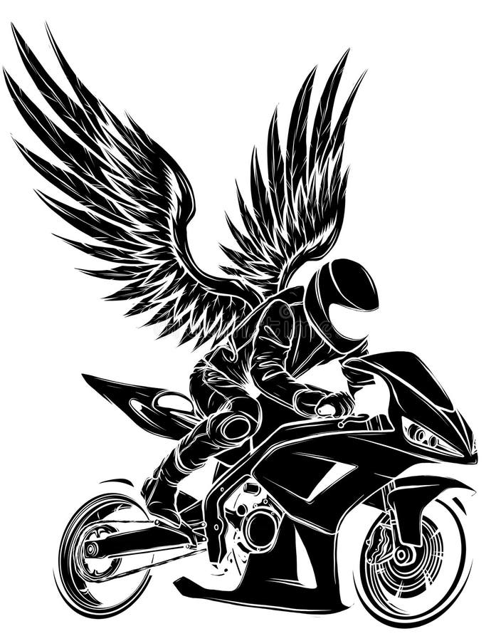 Black Silhouette of Motorcycle with Wings on White Background Stock ...