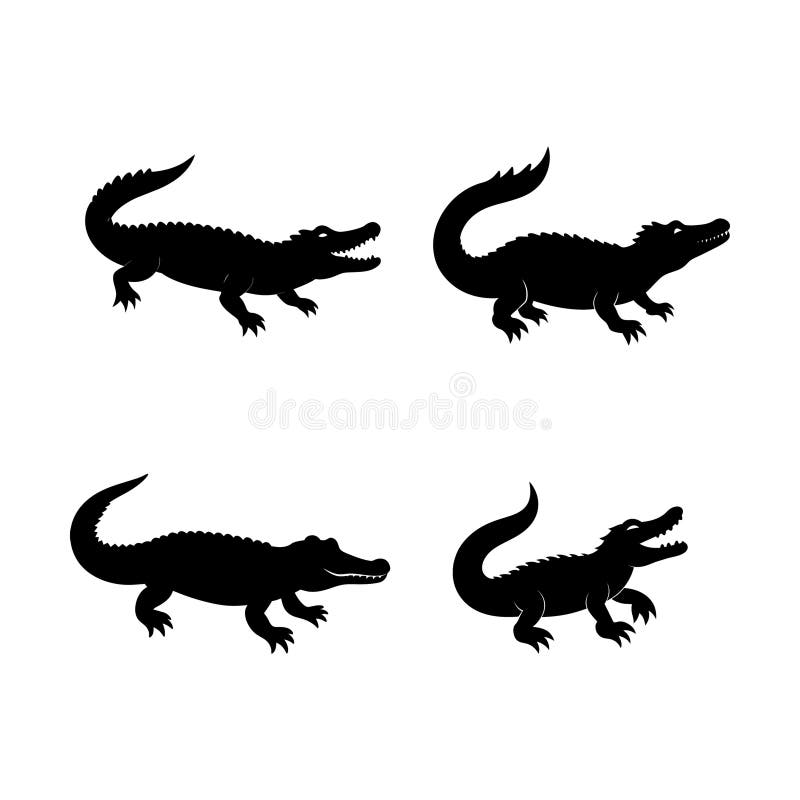Black Silhouette of Mugger Crocodile Vector Stock Vector - Illustration ...