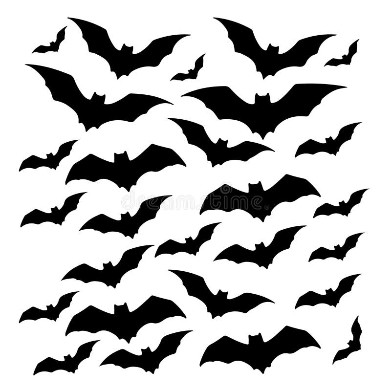 A Black Silhouette of Multiple Bats Flying Across a Plain White ...