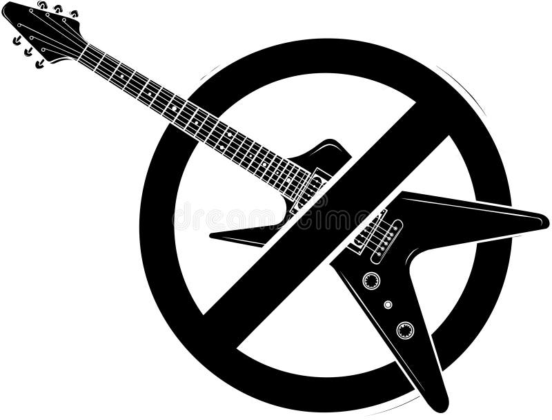 Black Silhouette of No Electric Guitar Sign on White Background Stock ...