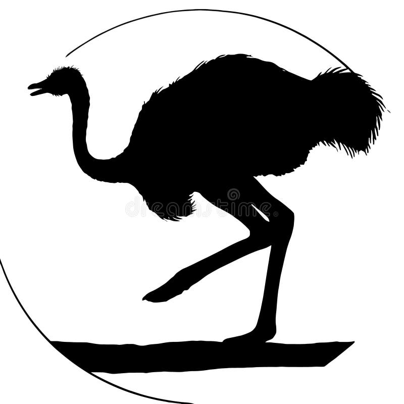 Black Silhouette Ostrich Running Circle Background Stock Vector ...