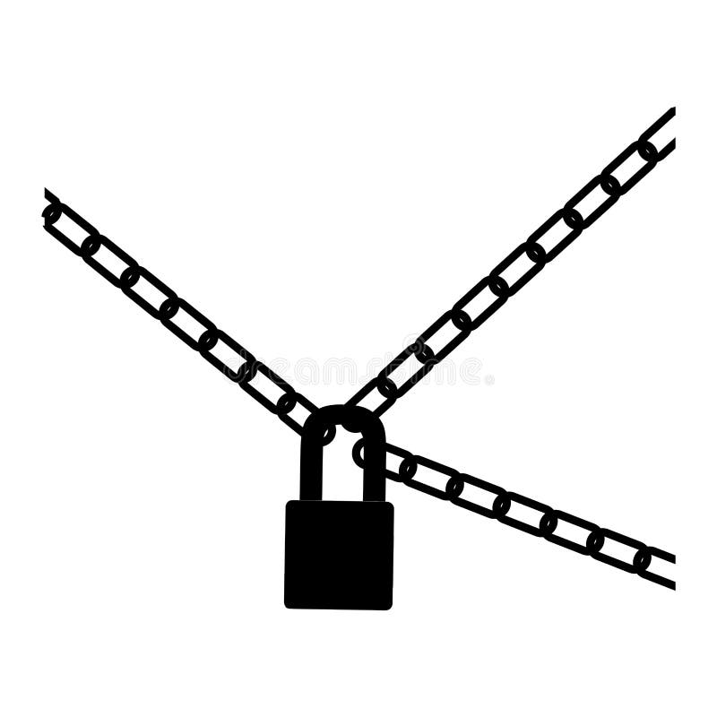 Black Silhouette Padlock and Metal Chains Icon Stock Illustration ...