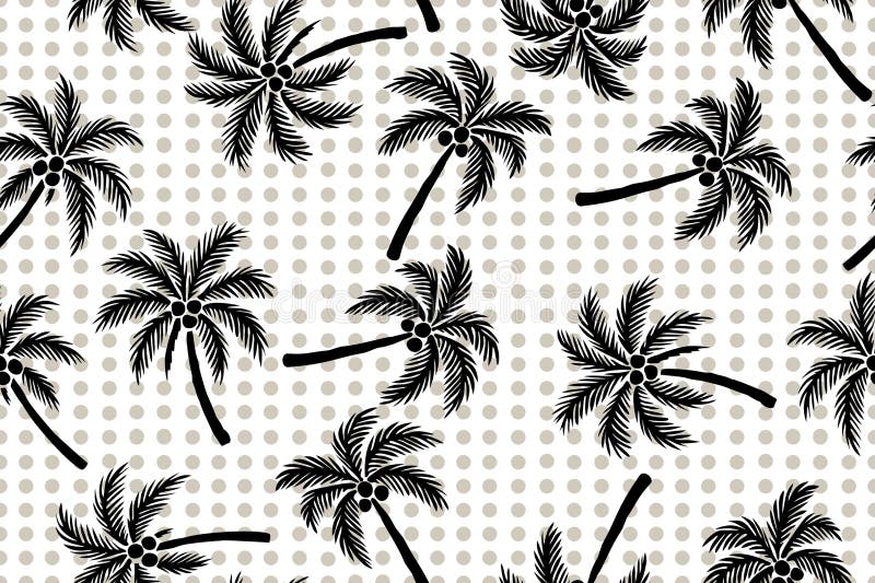 Black Silhouette Palm Tree with Dot Seamless Pattern for Background ...