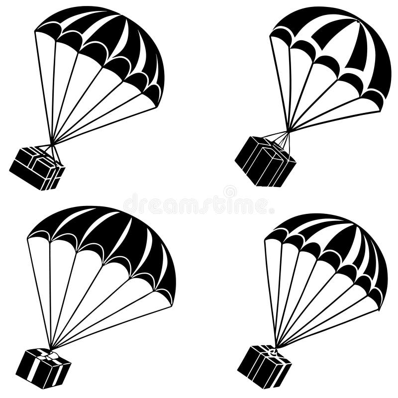 Black Silhouette of a Parachute with Cargo Box Stock Vector ...