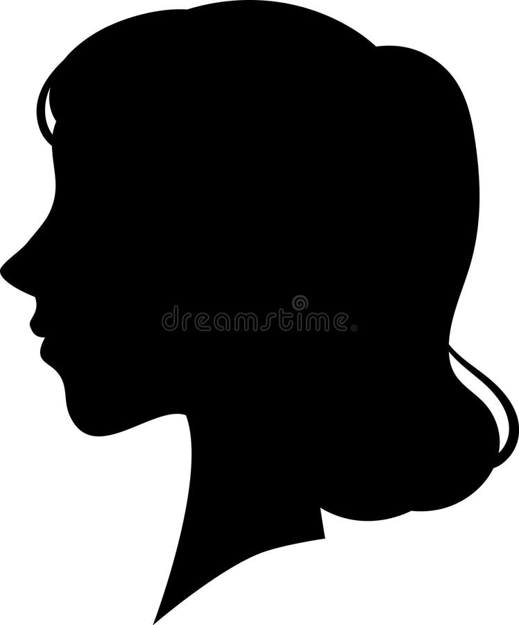 Black Silhouette Profile of a Woman Facing Left, Isolated on a White ...