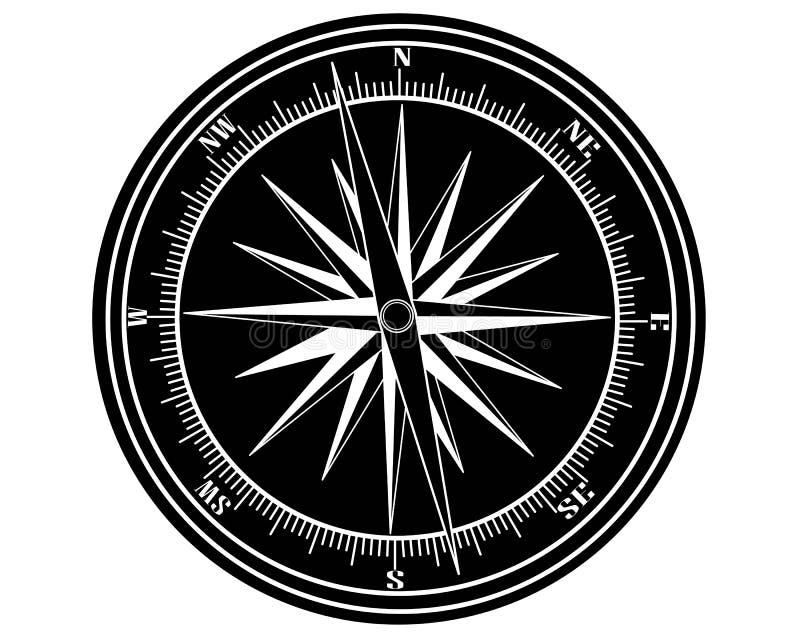 Black Silhouette of Realistic Compass Isolated on White Background ...