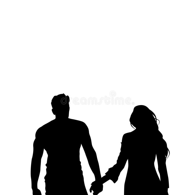 Black Silhouette Romantic Couple Holding Hands Isolated Over White