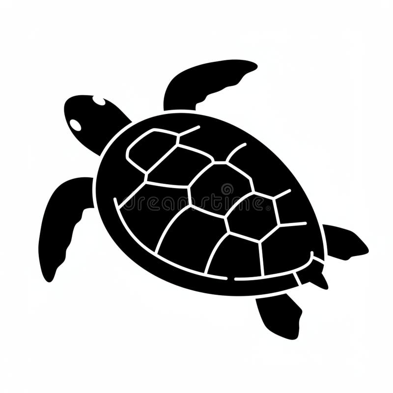 Black Silhouette of a Sea Turtle with a Distinct Shell Pattern ...