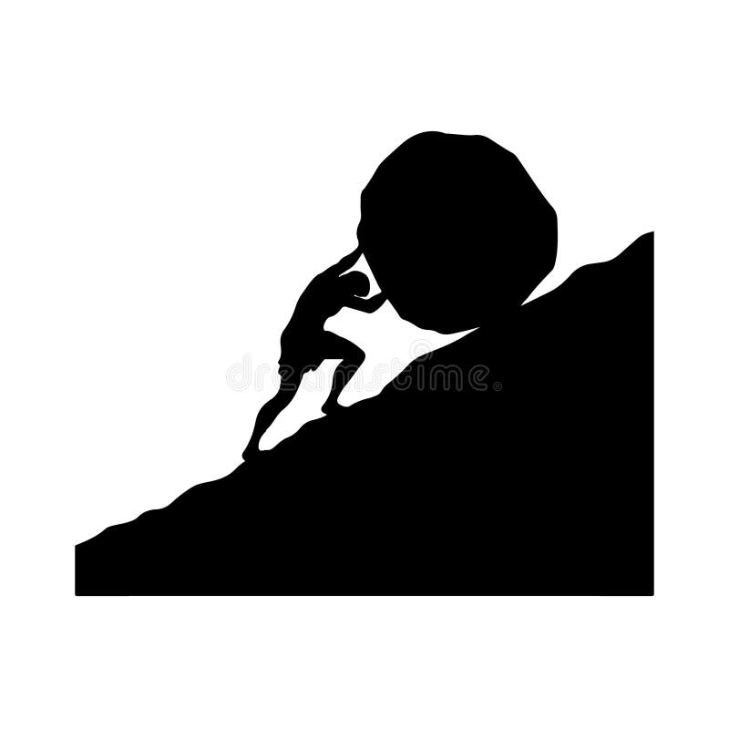 Sisyphus pushing a boulder stock vector. Illustration of font - 364935793