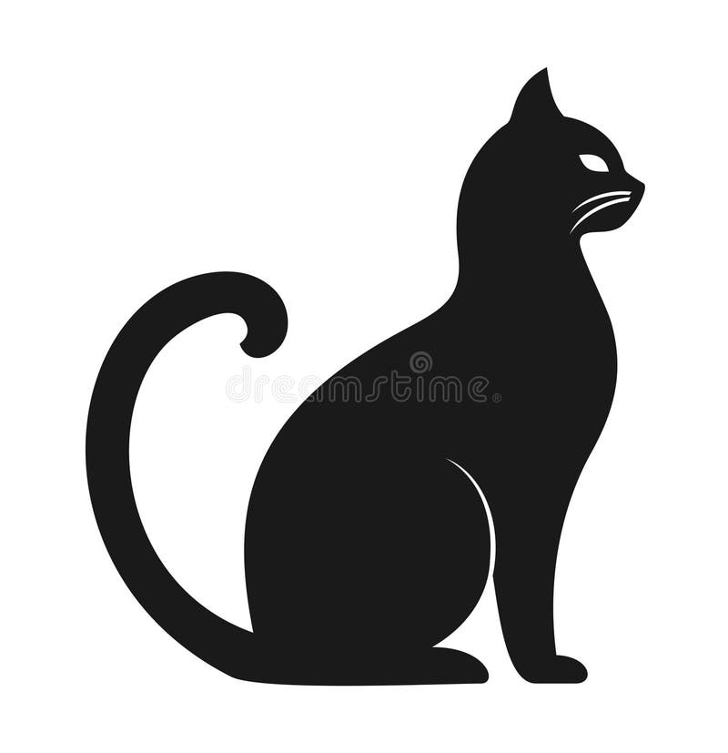 Black Silhouette of a Sitting Cat, Side View, Vector Illustration Stock ...