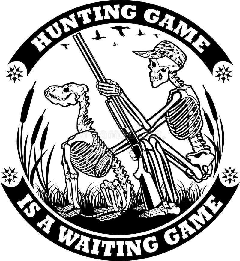 Black Silhouette of a Skeleton Hunter, with a Skeleton Dog, Duck ...