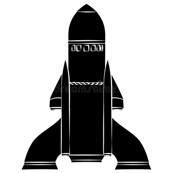 Black Silhouette of Space Rocket with Massive Racks, Isolated on White ...