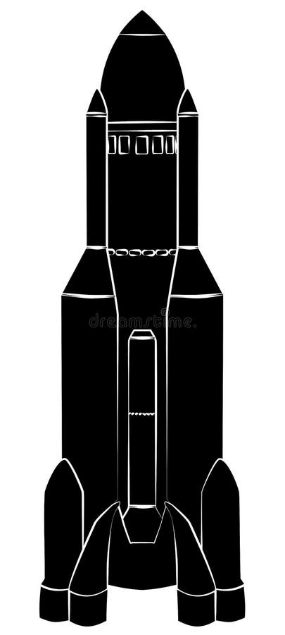 Black Silhouette of Spaceship with Elongated Hull Isolated on White ...