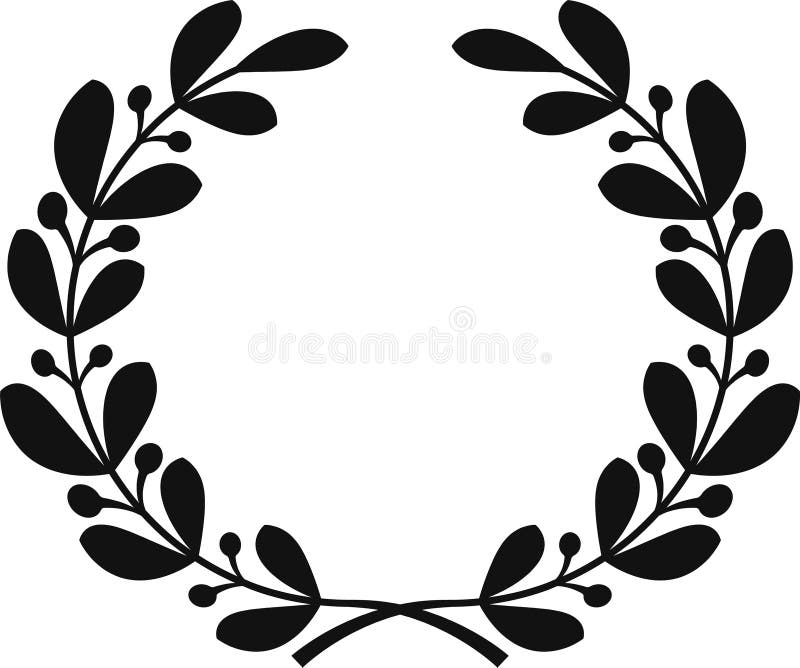 Black Silhouette of a Stylized Laurel Wreath with Leaves and Berries ...