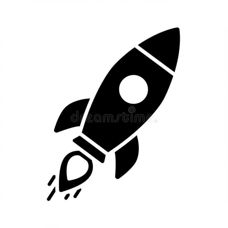 Black Silhouette of a Stylized Rocket with Three Fins and a Rounded ...