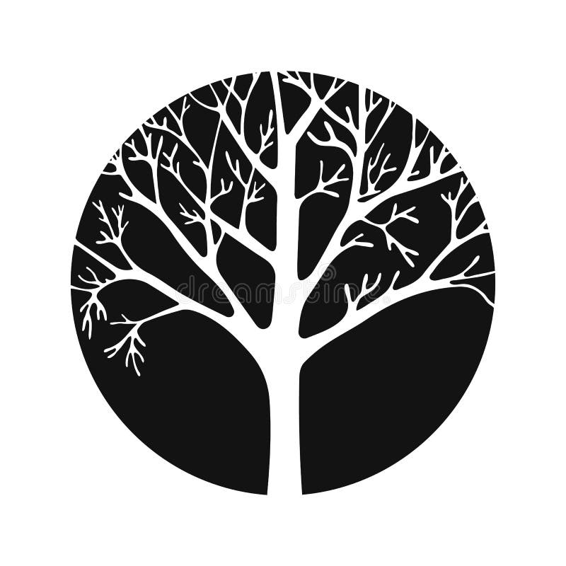 Black Silhouette of a Tree in a Circle Stock Vector - Illustration of ...