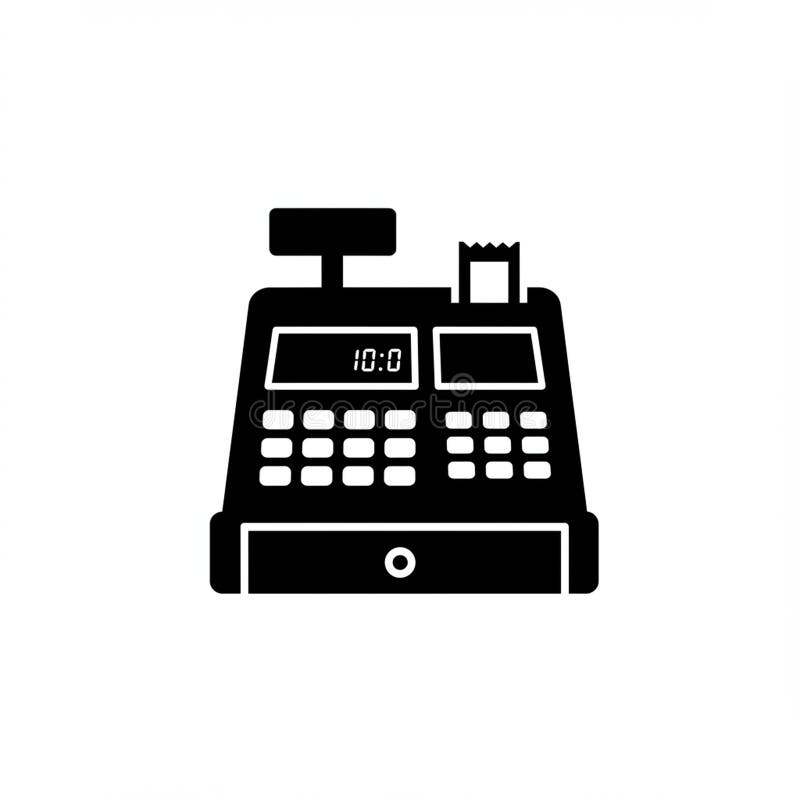 Black Silhouette of a Vintage Cash Register Featuring a Display Screen Showing "10:0," Stock ...
