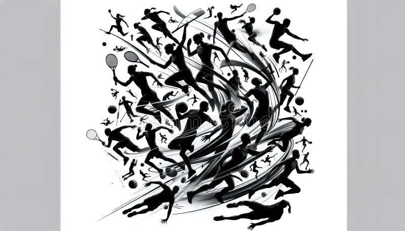 Black Silhouettes of Athletes Playing Different Sports are Dynamically ...