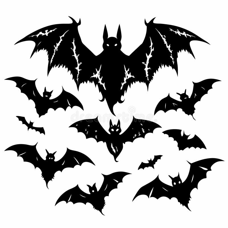 Silhouette Design of Multiple Bats in Flight Black Stock Illustration ...