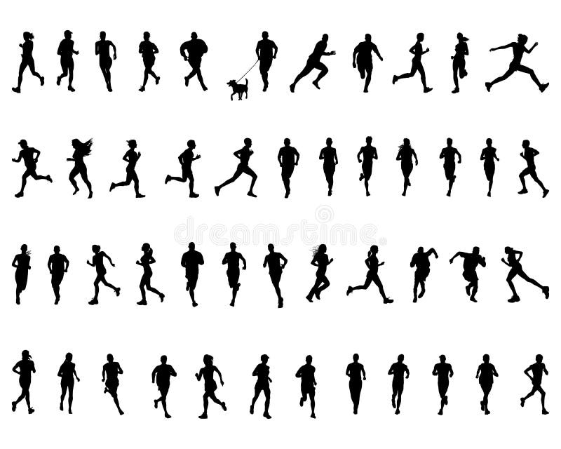 Black Silhouettes of Running Stock Illustration - Illustration of ...