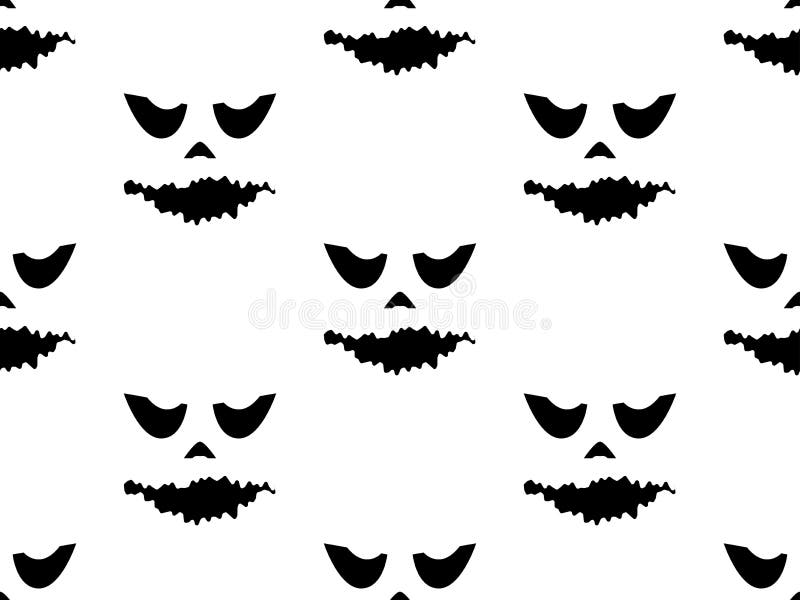 Black Silhouettes of Scary Faces on a White Background Seamless Pattern ...