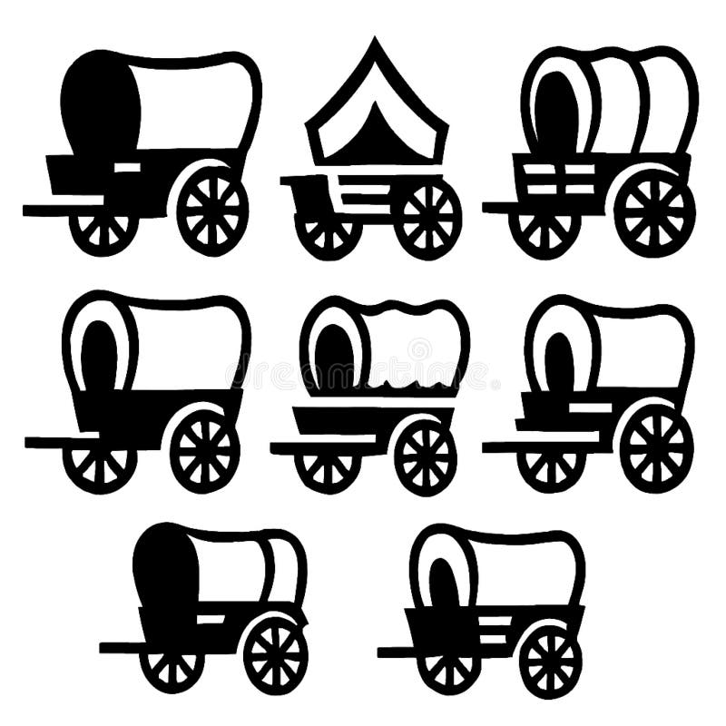 Wild West Wagon Icons: Covered Wagon Clipart Set Stock Vector ...