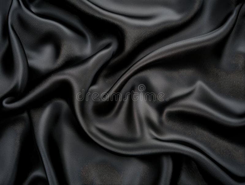 Black Silk Fabric with Elegant Draping Effect Creating Dramatic Shadows ...