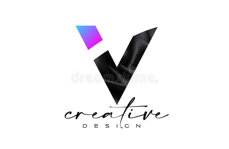 Black Silk Letter V Logo Design with Textile Material Texture and ...