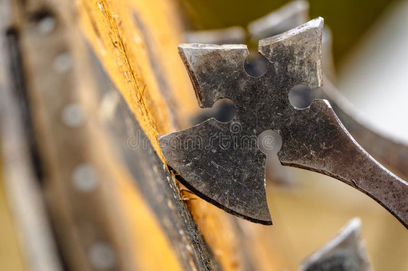 A Black and Silver Axe is on a Wooden Surface Stock Image - Image of ...