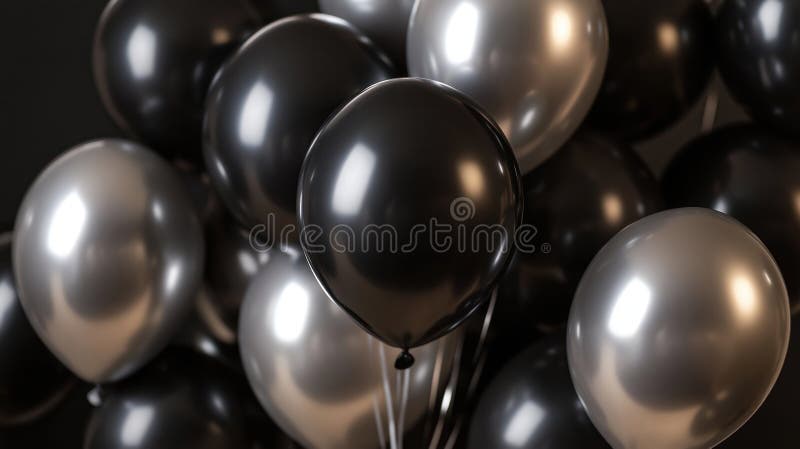 Black and Silver Balloons Form a Bundle. Close Up View. Party ...