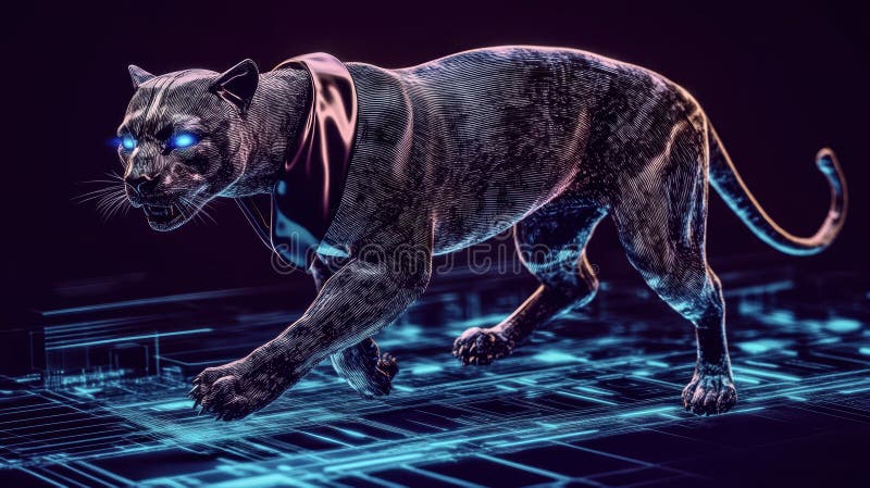 A Black and Silver Cat with Blue Eyes is Walking on a Computer Screen ...