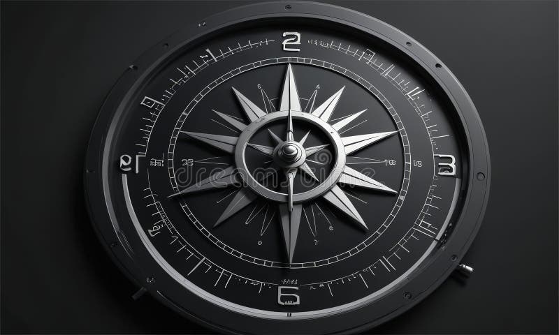 Black and Silver Compass with White Center and Black Hands is Mounted ...