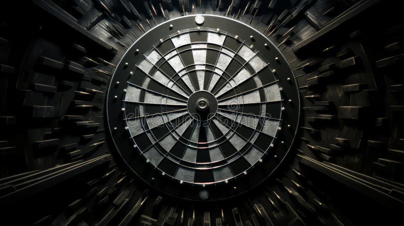 Black and Silver Dartboard Target in a Dark Space. Stock Illustration ...