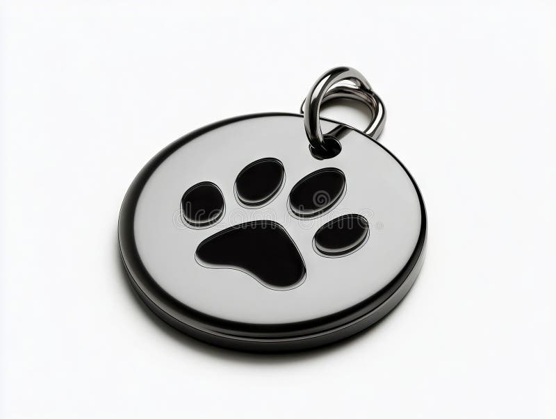 A Black and Silver Dog Tag with a Paw Print on it Stock Photo - Image ...