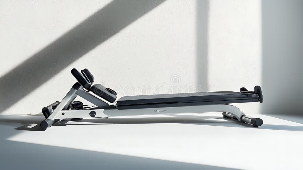 A Black and Silver Exercise Bench is Laying on a White Floor Stock ...