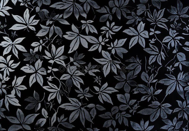 Black & Silver Japanese Leaf Pattern Fabric Stock Illustration ...