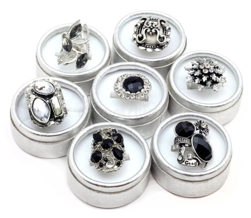 Black and Silver Rings in Metallic Ring Gift Boxes Stock Image - Image ...