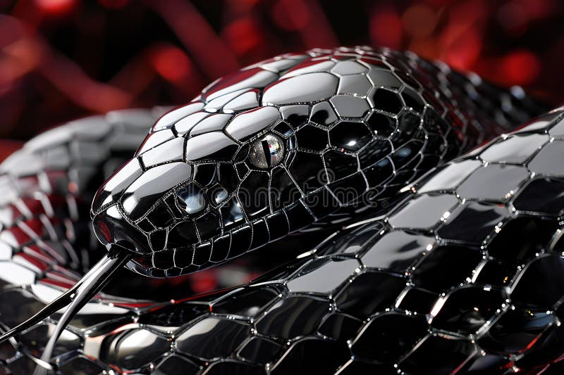 Black and Silver Snake on a Red Background Stock Illustration ...