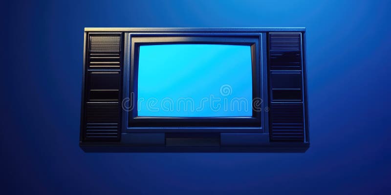Black and Silver Television with a Blue Screen Stock Image - Image of ...