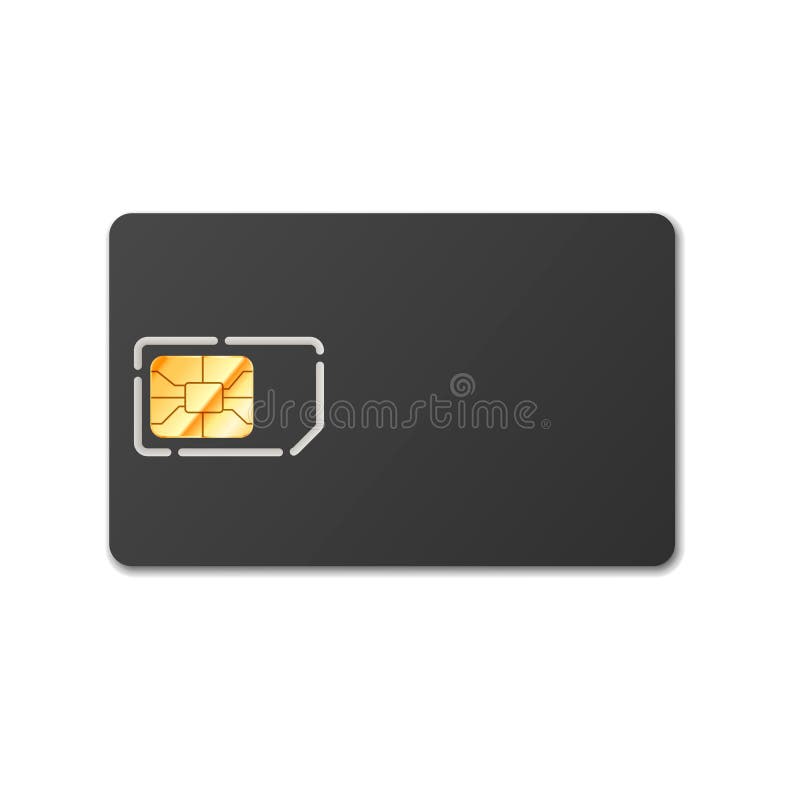 Black Sim Card Template for Phone with Golden Glossy Chip on White ...