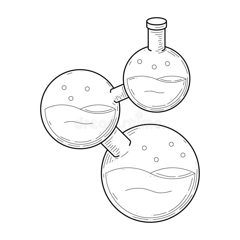 Black Simple Line Glass Flask Doodle Outline Potion Drink Elixir Liquid ...