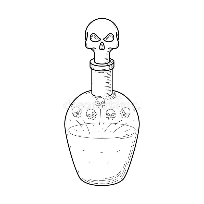 Black Simple Line Glass Flask Doodle Outline Potion Drink Elixir Liquid ...