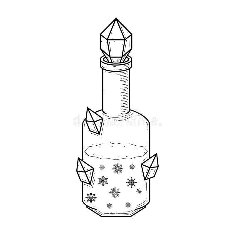 Black Simple Line Glass Flask Doodle Outline Potion Drink Elixir Liquid ...