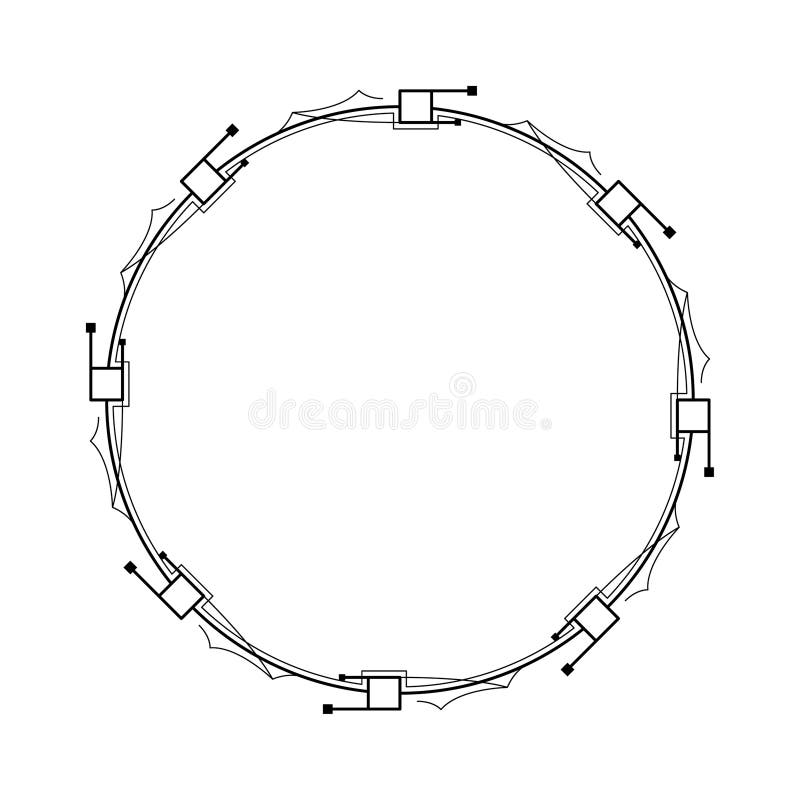 Black Simple Line Round Circle with Leaf Leaves Frame Flowers Doodle ...